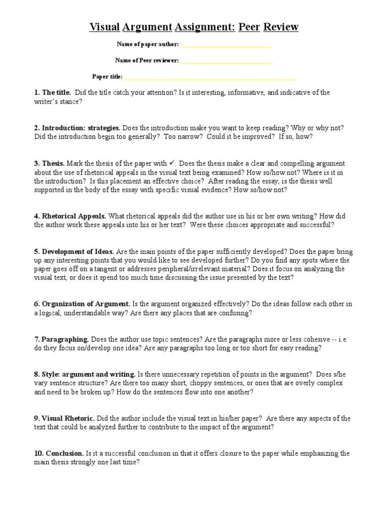 Visual Argument Assignment: Peer Review Form | PDF | Essays | Rhetoric