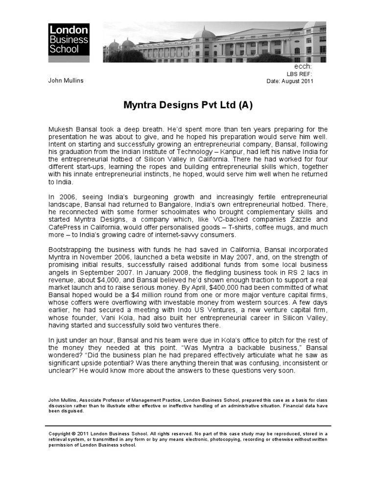Myntra Designs PVT LTD (A) : John Mullins | PDF | Business