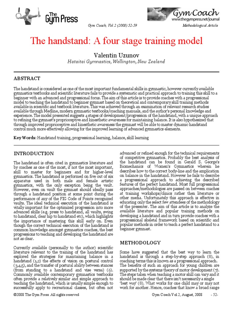 Handstand A Four Stage Training Model | PDF | Balance (Ability ...