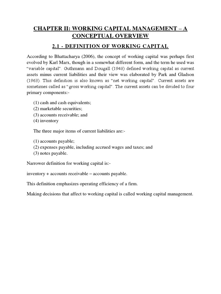 Chapter Ii: Working Capital Management - A Conceptual Overview | PDF ...