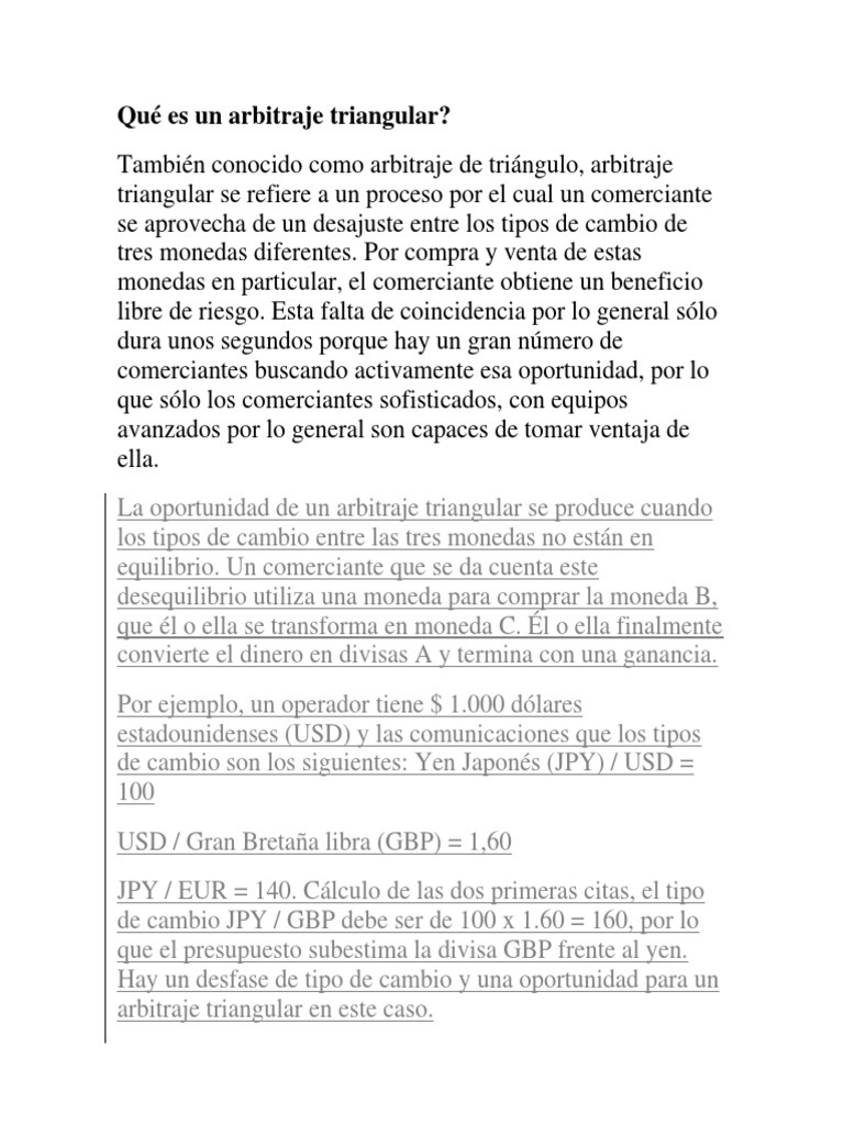 Qué Es Un Arbitraje Triangular | PDF | Arbitraje | Tipo de cambio