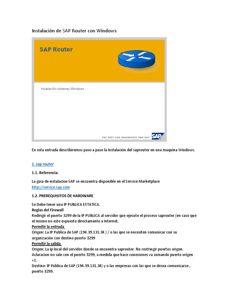 Instalación de SAP Router Con Windows | PDF | Enrutador (Computación ...