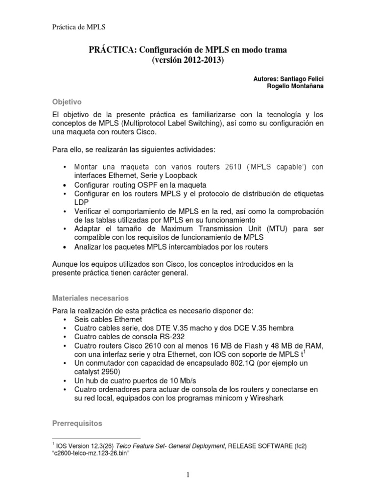 Practica MPLS | PDF | Enrutador (Computación) | Dirección IP
