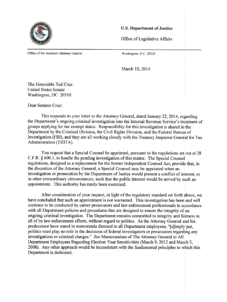 DOJ Special Prosecutor Response | PDF | Home & Garden