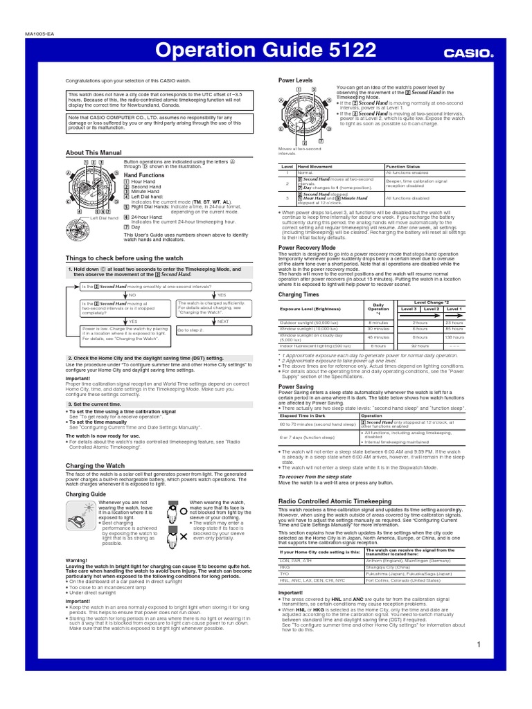 Casio Edifice 5122 Time Setting Guide | PDF | Daylight Saving Time | Watch