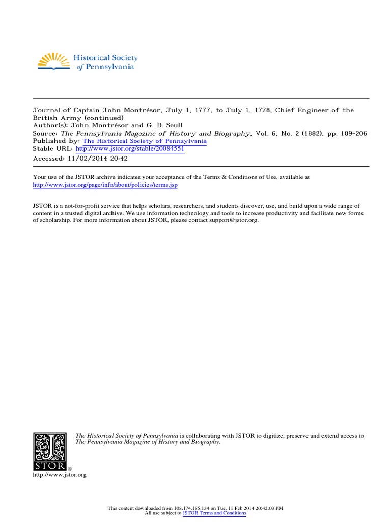 Captain Montrésor's 1777-78 Journal | PDF | Artillery Battery | George ...