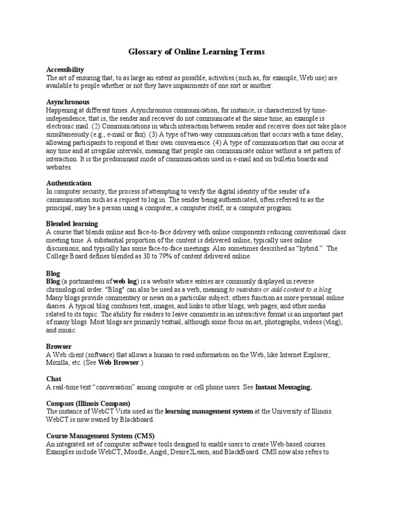 Glossary of Online Learning Terms | PDF | Podcast | Internet