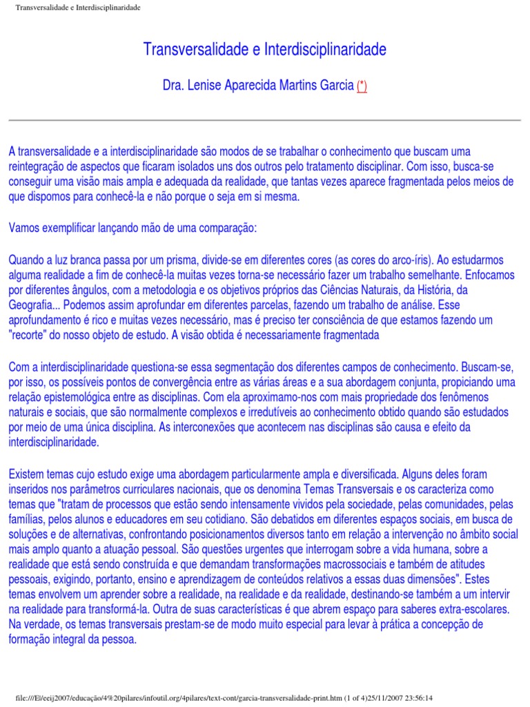 A Importância da Transversalidade e Interdisciplinaridade no Ensino ...