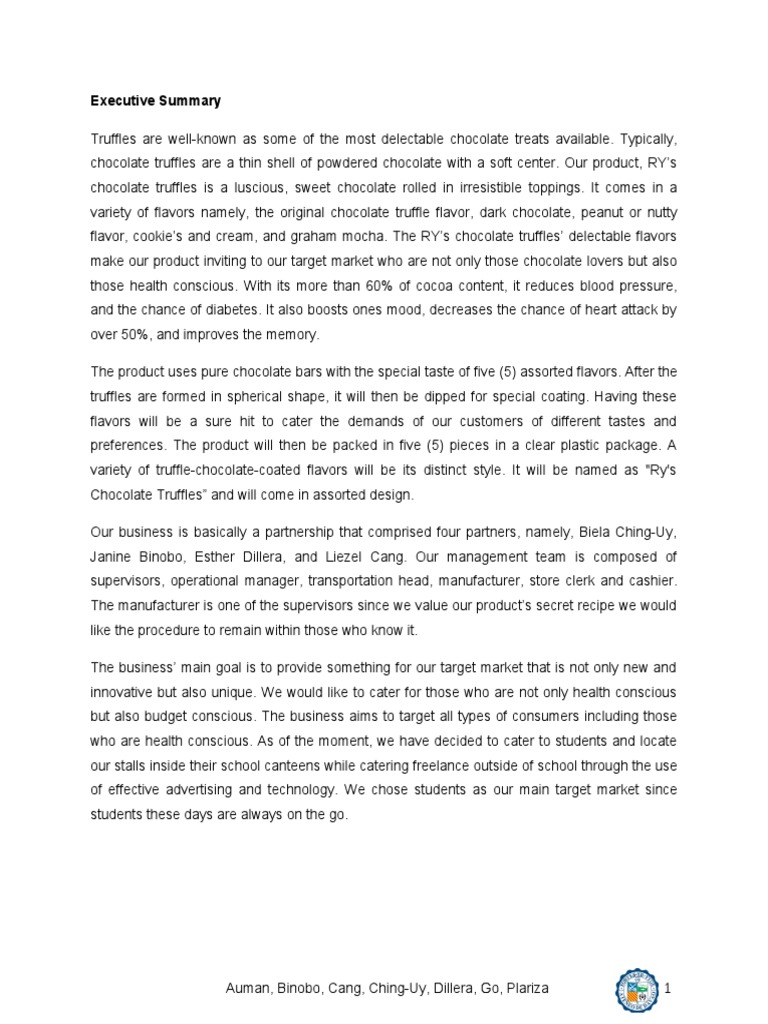 Business Plan - Final Paper | PDF | Chocolate | Partnership