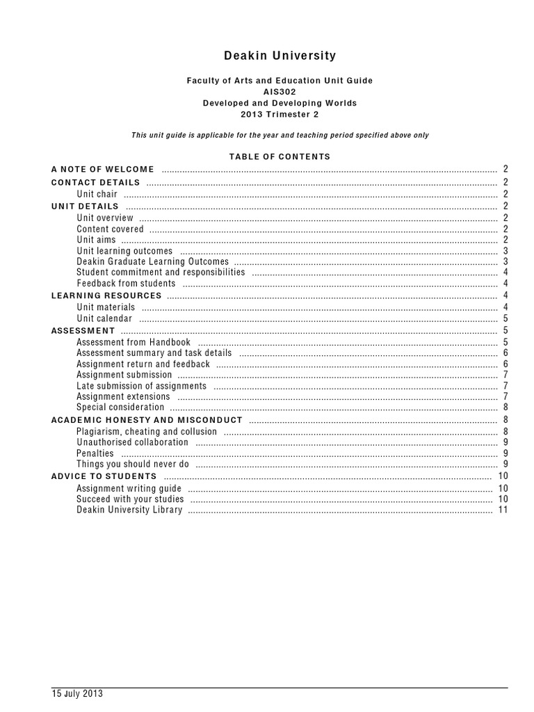 Deakin University: This Unit Guide Is Applicable For The Year and Teaching Period Specified ...