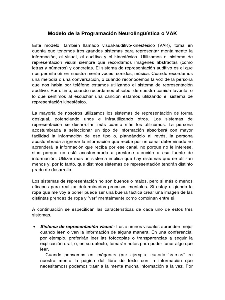 Modelo VAK en Aprendizaje y Percepción | PDF | Información | Aprendizaje