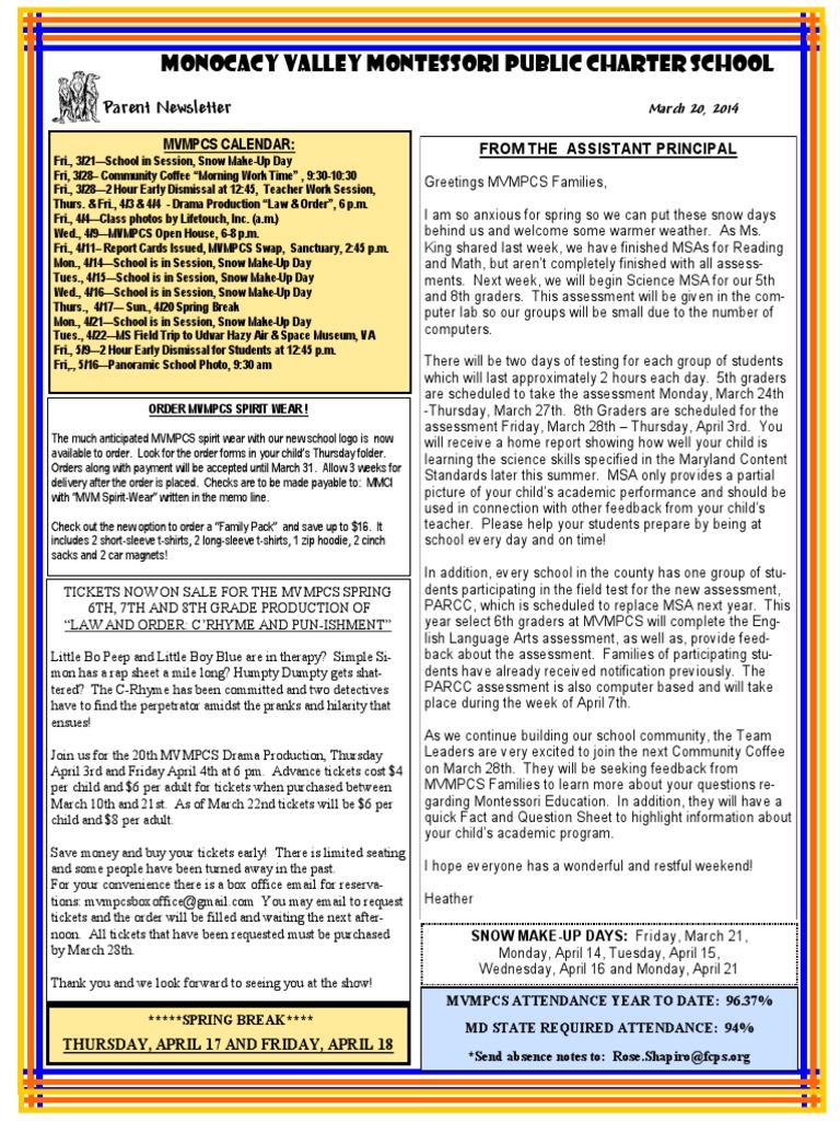 MVMPCS March 2014 Parent Newsletter | PDF | Vaccines | Wellness