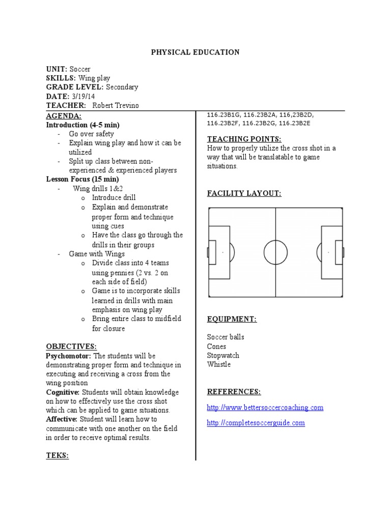 Soccer Lesson Plan: Wing Play Skills | PDF