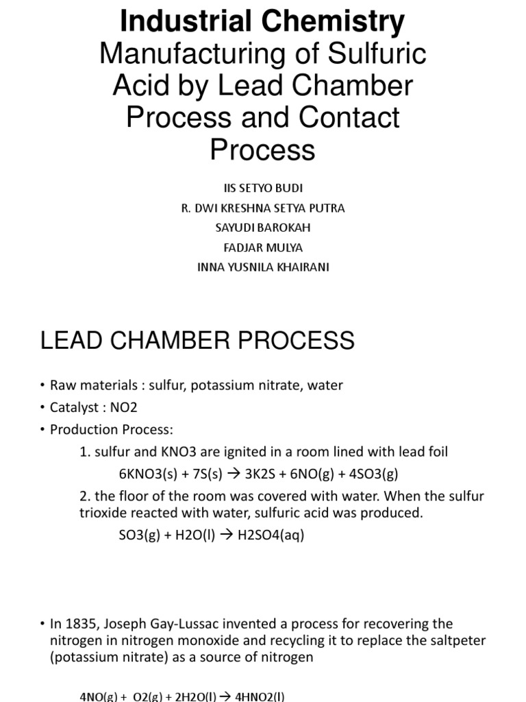 Manufacturing of Sulfuric Acid by Lead Chamber Process and Contact ...