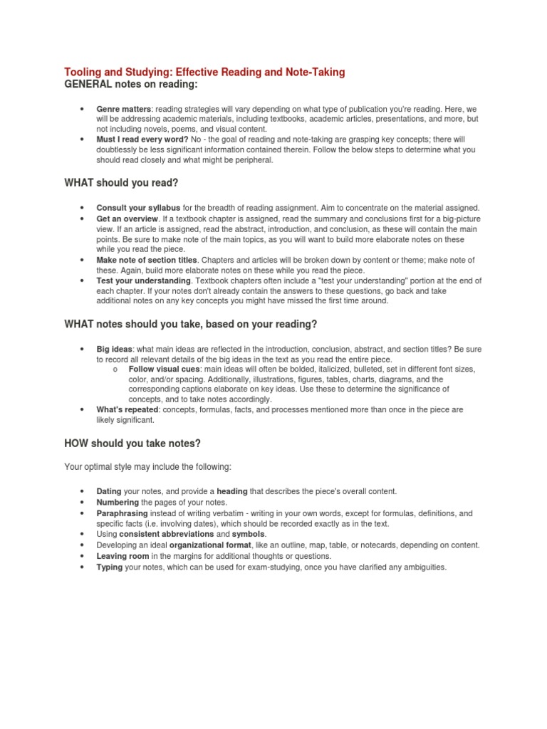 Tooling and Studying: Effective Reading and Note-Taking: GENERAL Notes ...