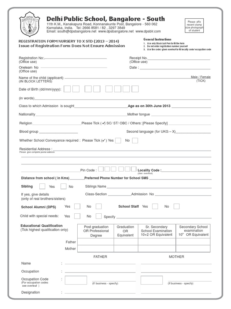 DPS-South Registration Form 2013-14 | PDF | Bus | Government