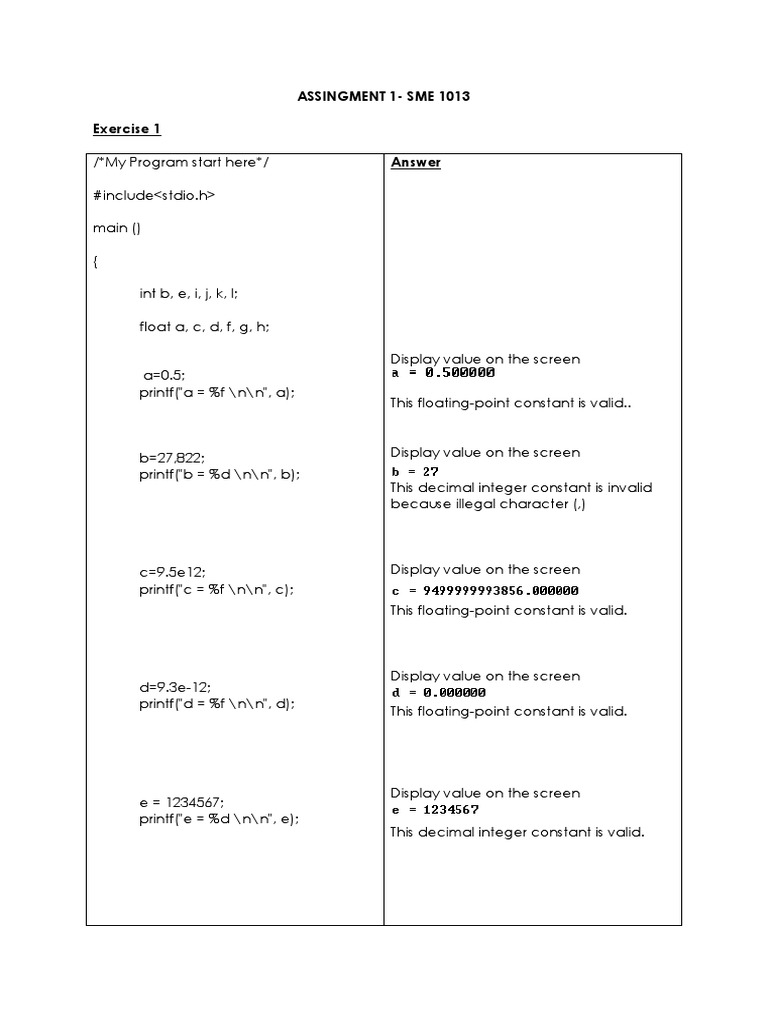 Assingment 1-Sme 1013 Exercise 1 Answer | Download Free PDF | Integer ...