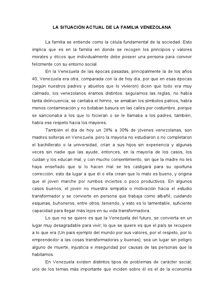 LA SITUACIÓN ACTUAL DE LA FAMILIA VENEZOLANA | PDF | Adultos | Venezuela