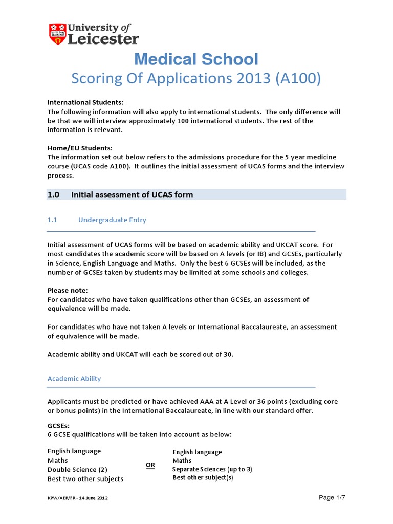 Medical School Application Scoring 2013 | PDF | Gce Advanced Level ...