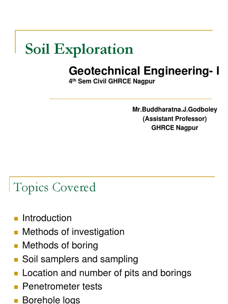 Soil Exploration: Geotechnical Engineering-I | PDF | Drill | Earth Sciences