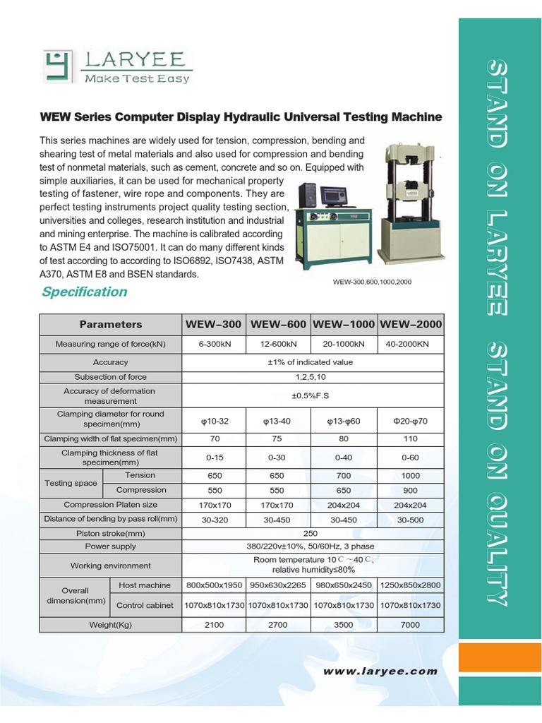 Specification: WEW Series Computer Display Hydraulic Universal Testing ...