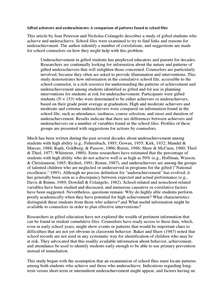 Gifted Student Underachievement Patterns | PDF | Intellectual ...
