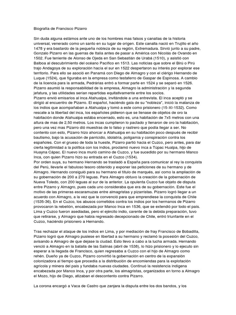 Biografía de Francisco Pizarro | PDF | Francisco Pizarro | Colonización ...