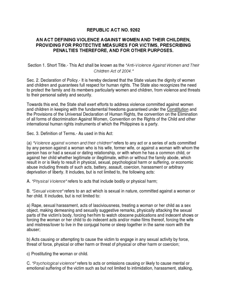 ra 9262 anti-violence against women act | Victimology | Restraining Order