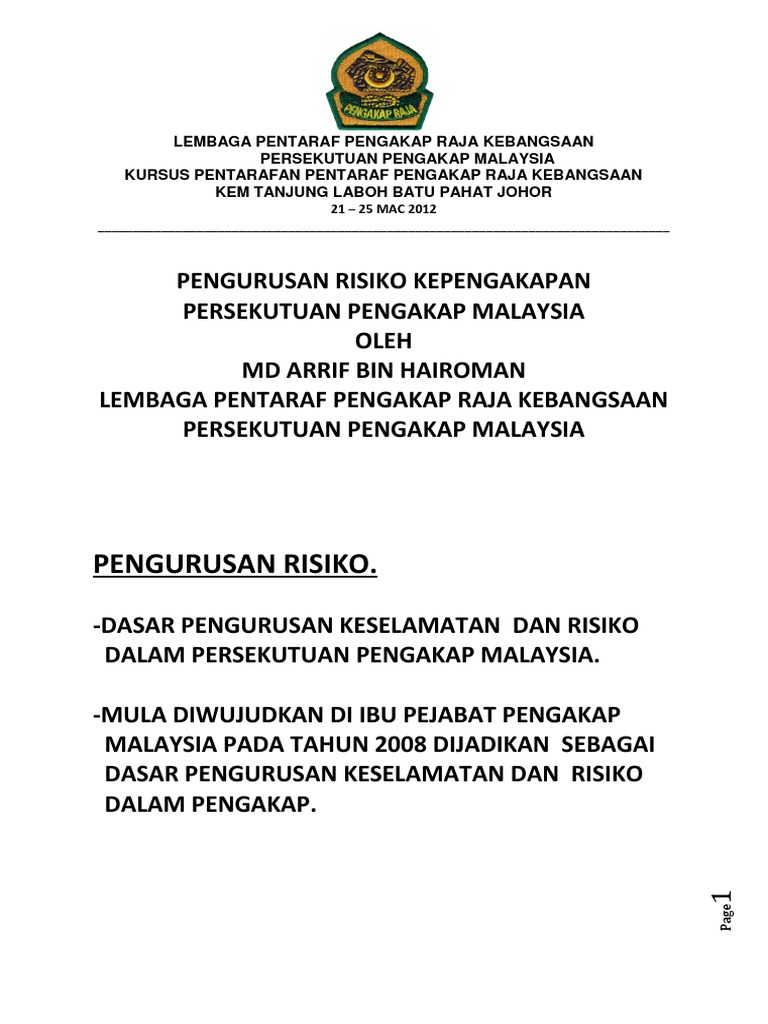 Pengurusan Keselamatan Risiko | PDF