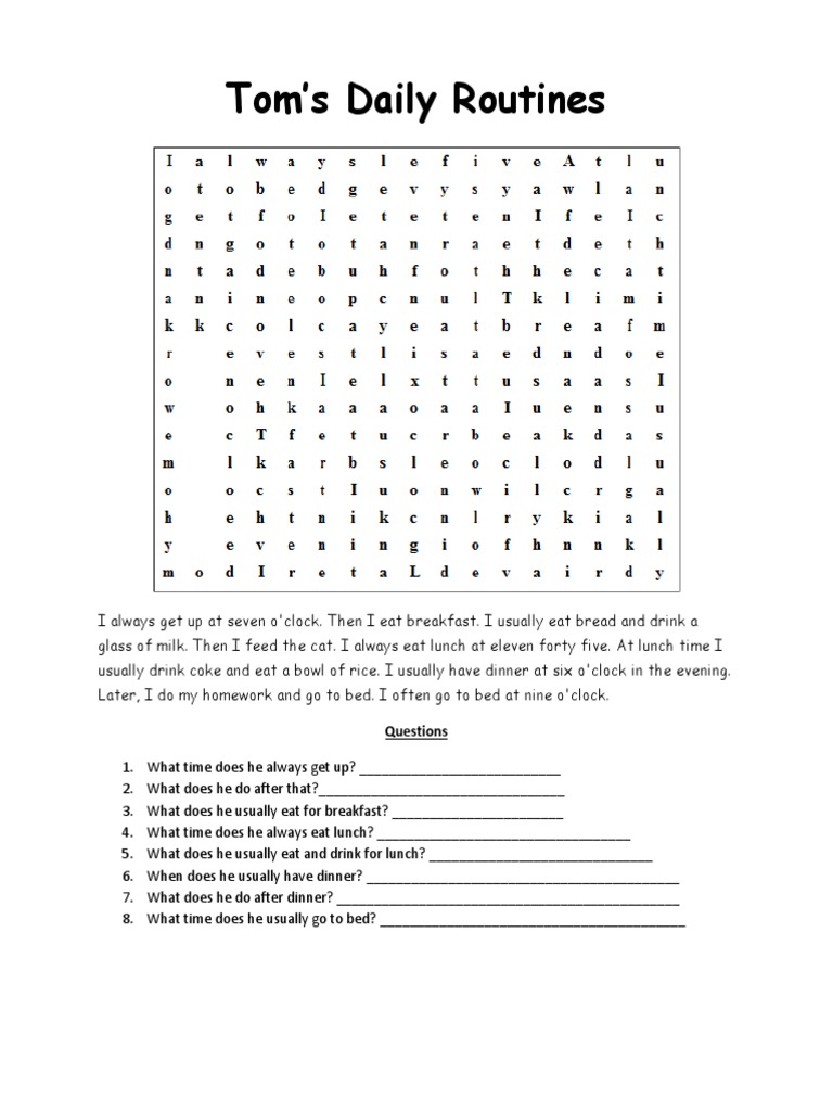 Tom Daily Routines | PDF