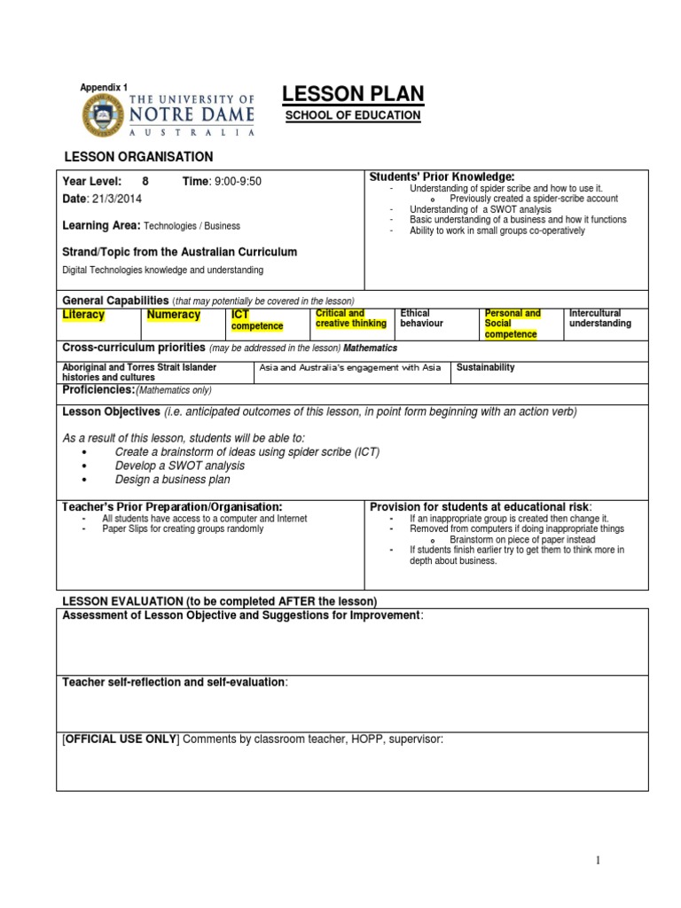 ict lesson plan | Swot Analysis | Educational Technology