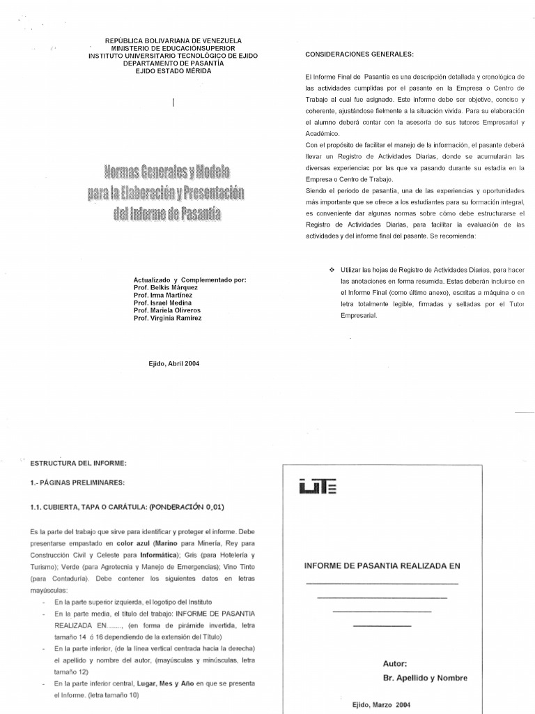 Normas Para Elaboracion De Informe Pasantias