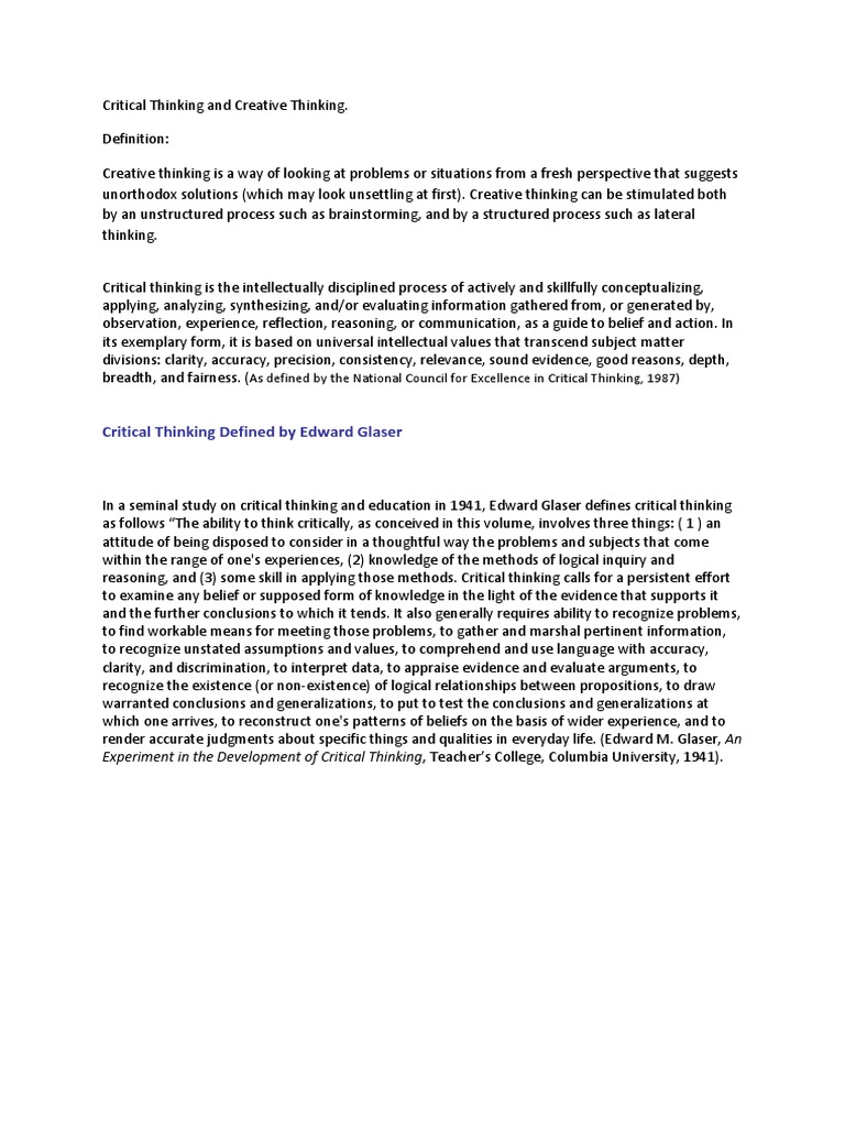 Critical Thinking and Creative Thinking | PDF | Critical Thinking | Thought
