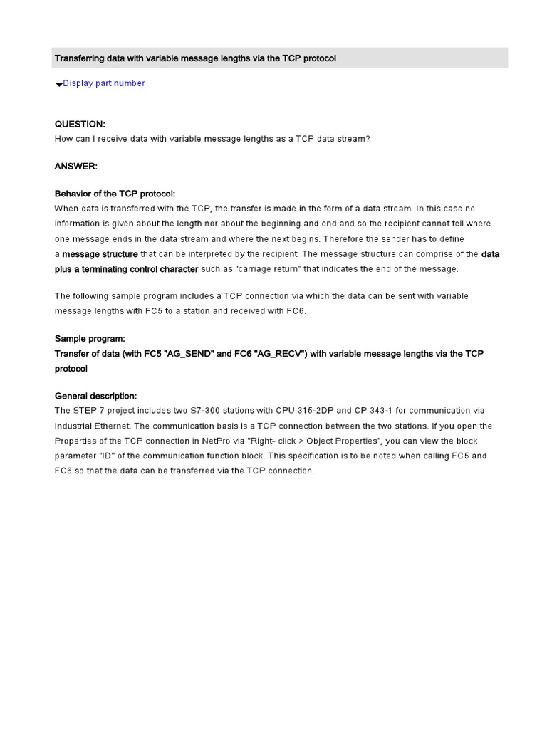 Transferring Data With Variable Message Lengths Via The TCP Protocol ...