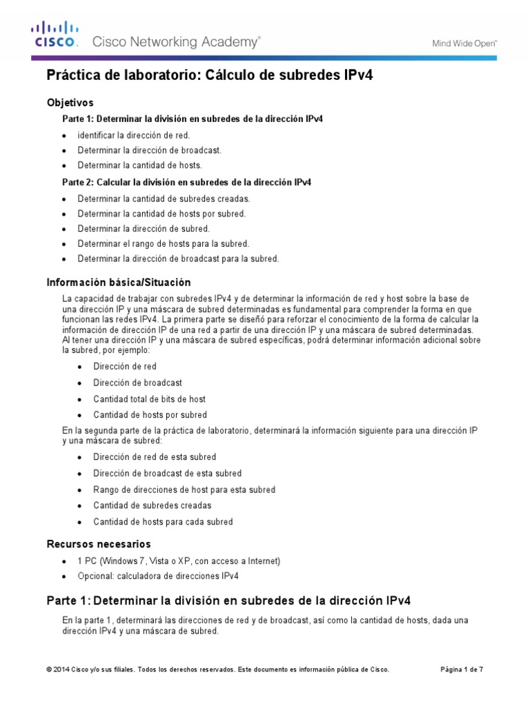 9.1.4.8 Lab - Calculating IPv4 Subnets | PDF | Dirección IP | Protocolos de capa de red