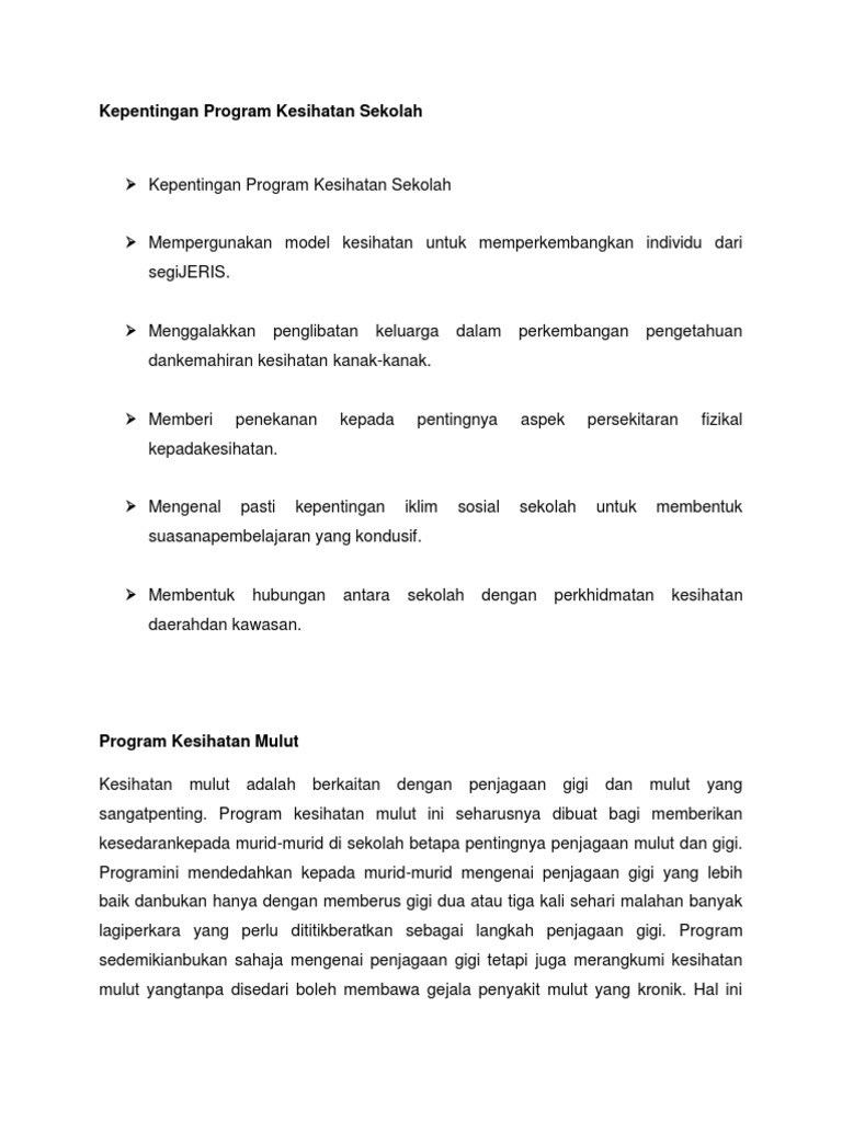 Kepentingan Program Kesihatan Sekolah | PDF
