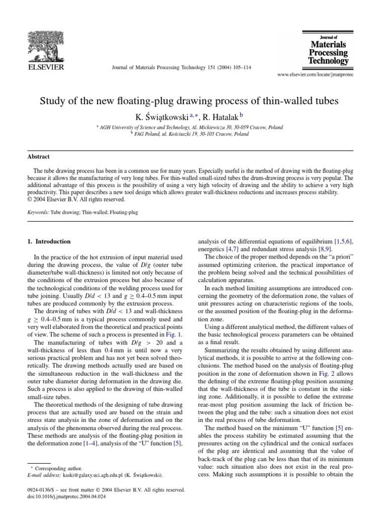 Study Of The New Floating Plug Drawing Process Of Thin Walled Tubes