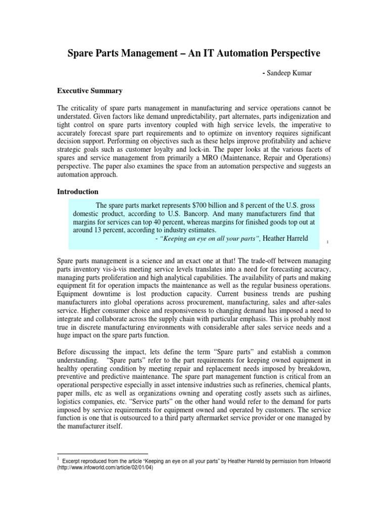 Spare Parts Management | PDF | Inventory | Supply Chain Management
