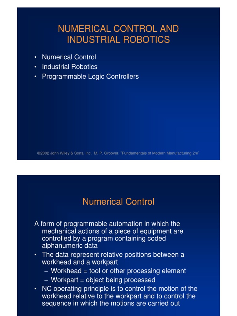 NUMERICAL CONTROL AND INDUSTRIAL ROBOTICS | Programmable Logic ...