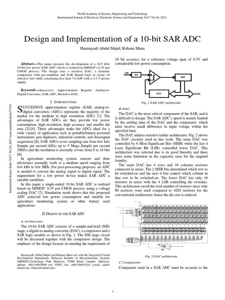 Design and Implementation of A 10 Bit SAR ADC | PDF | Analog To Digital Converter | Digital To ...