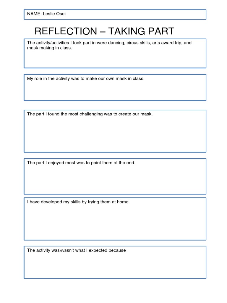 Reflection on Creative Arts Activities | PDF