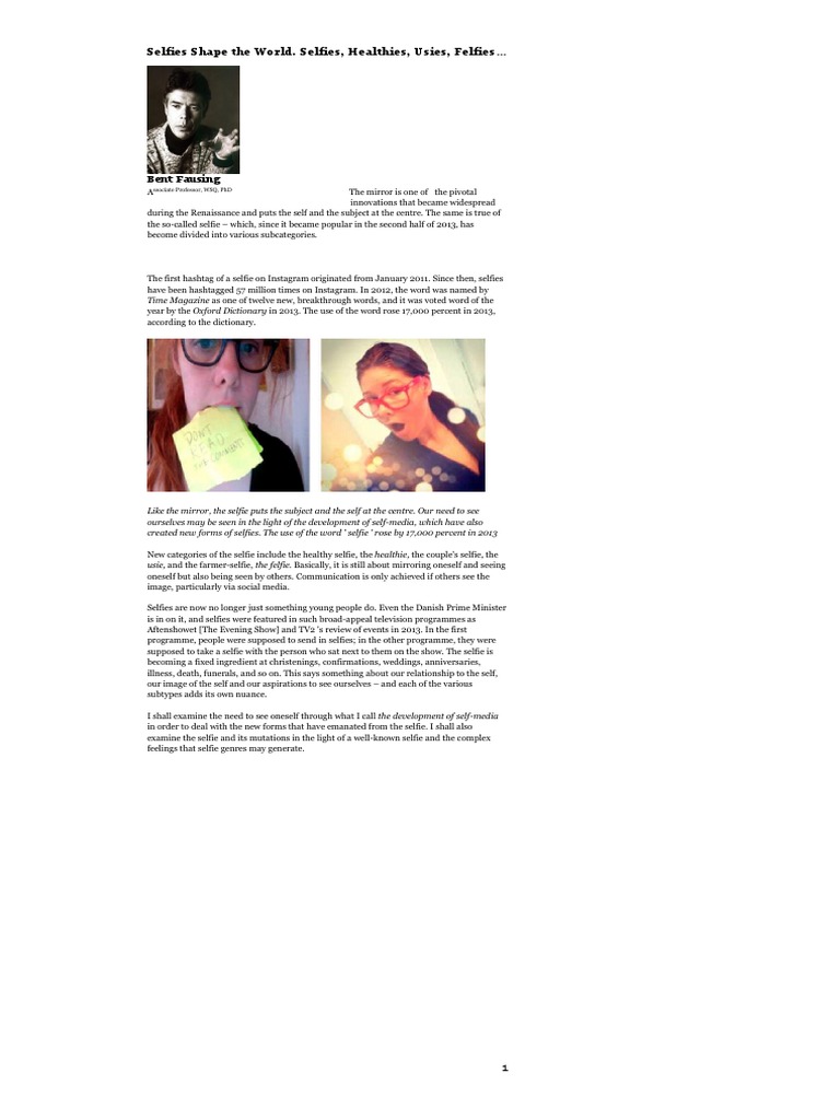 Selfies Shape The World. Selfies, Healthies, Usies, Felfies... | PDF ...