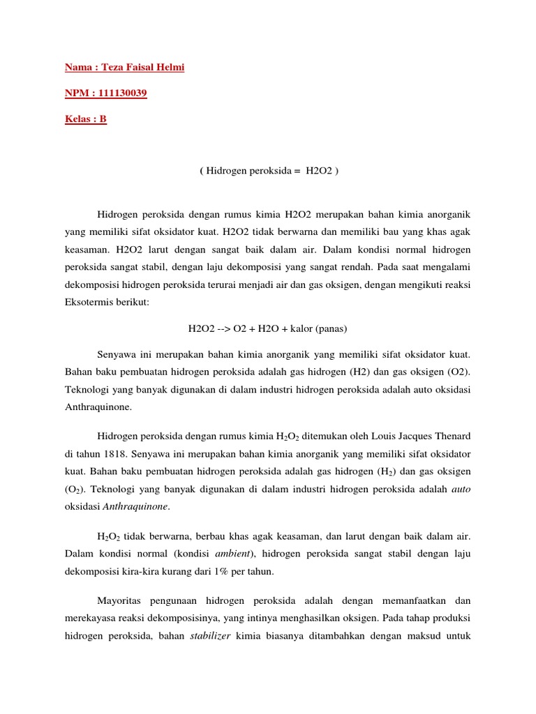 Fungsi dan Sifat Hidrogen Peroksida | PDF | Sains & Matematika