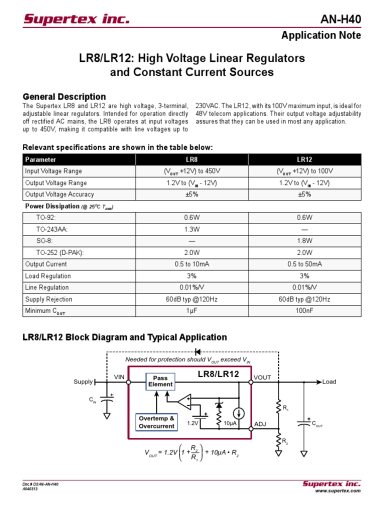 An-H40-High Voltage Linear Regulators | PDF | Power Supply | Electronic ...