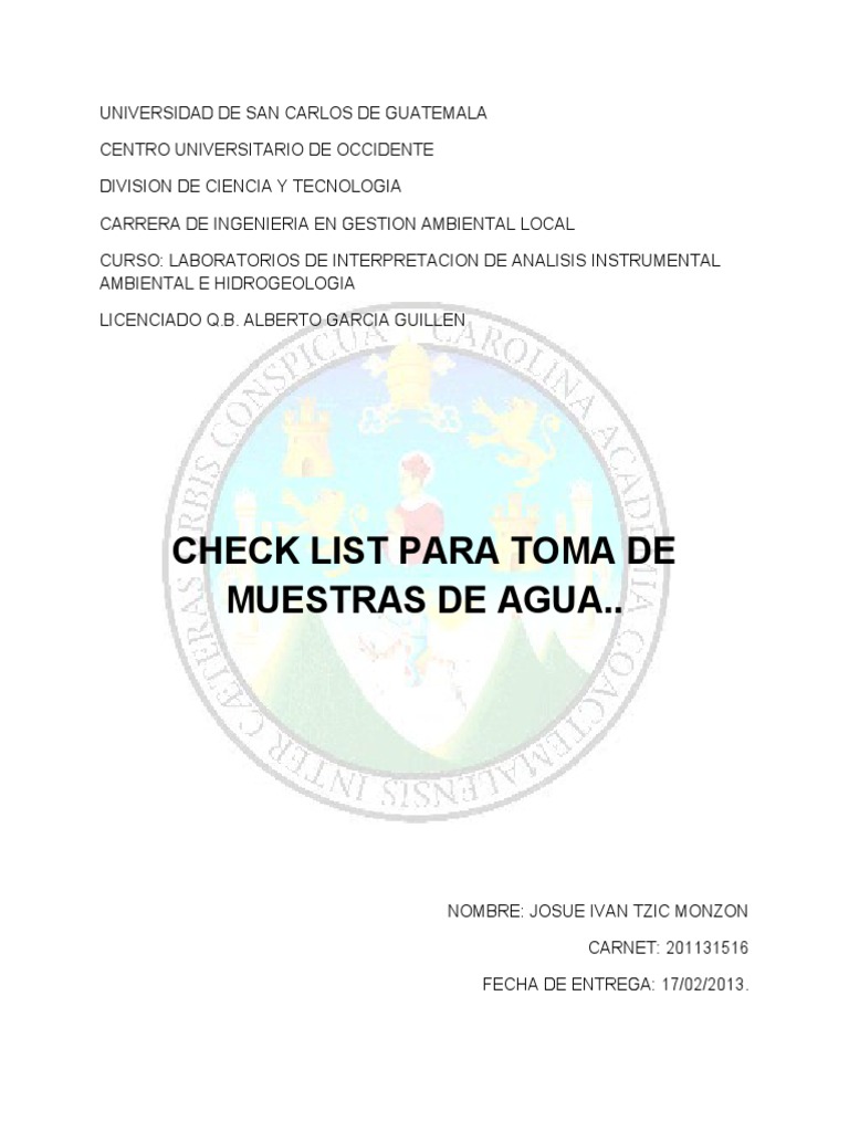 Check List para Muestro de Agua | PDF