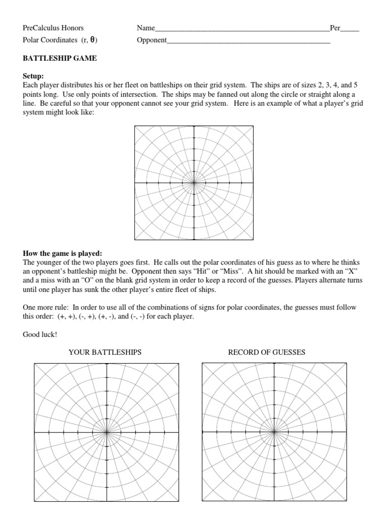 6 4 Battleship Polar Coordinates Game | PDF