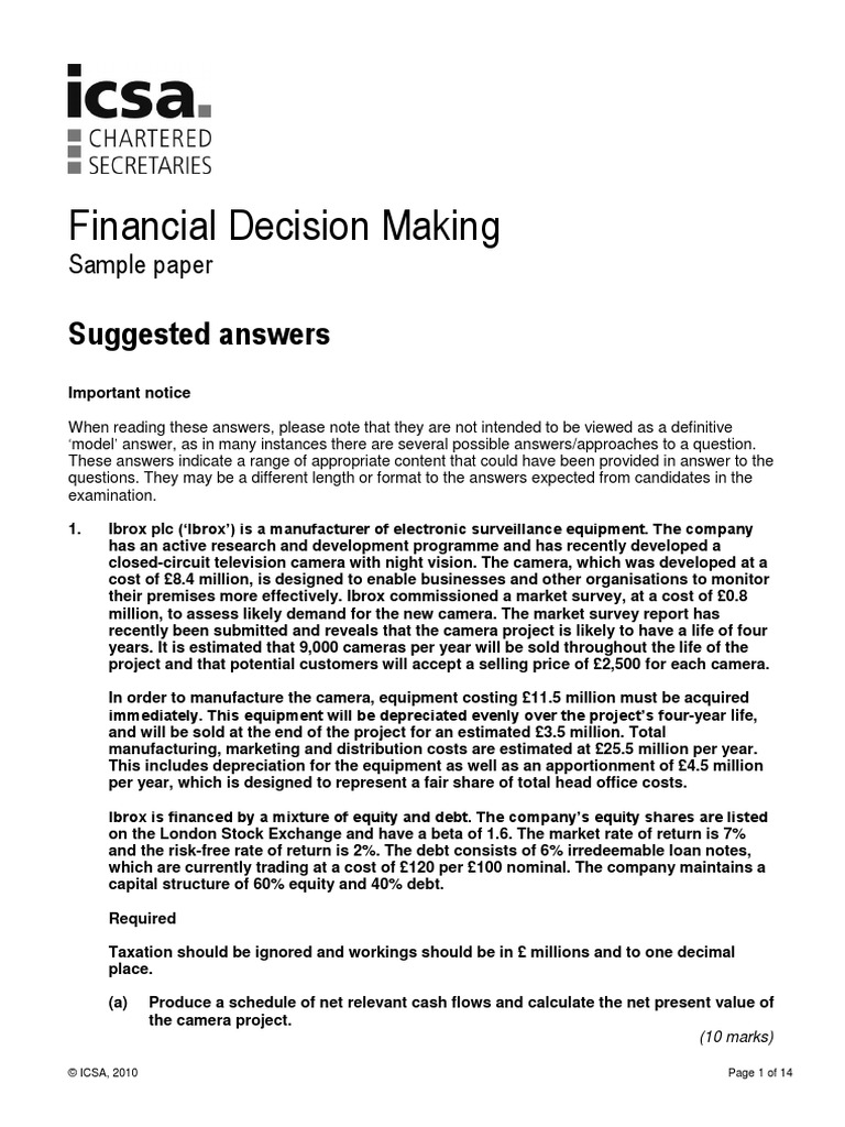 Financial Decision Making - Sample Suggested Answers | PDF | Factoring ...
