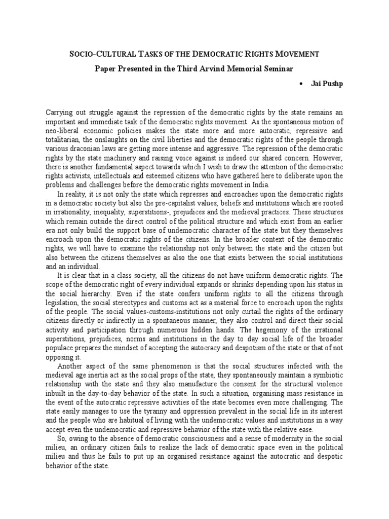 Socio-Cultural Tasks of The Democratic Rights Movement | PDF ...