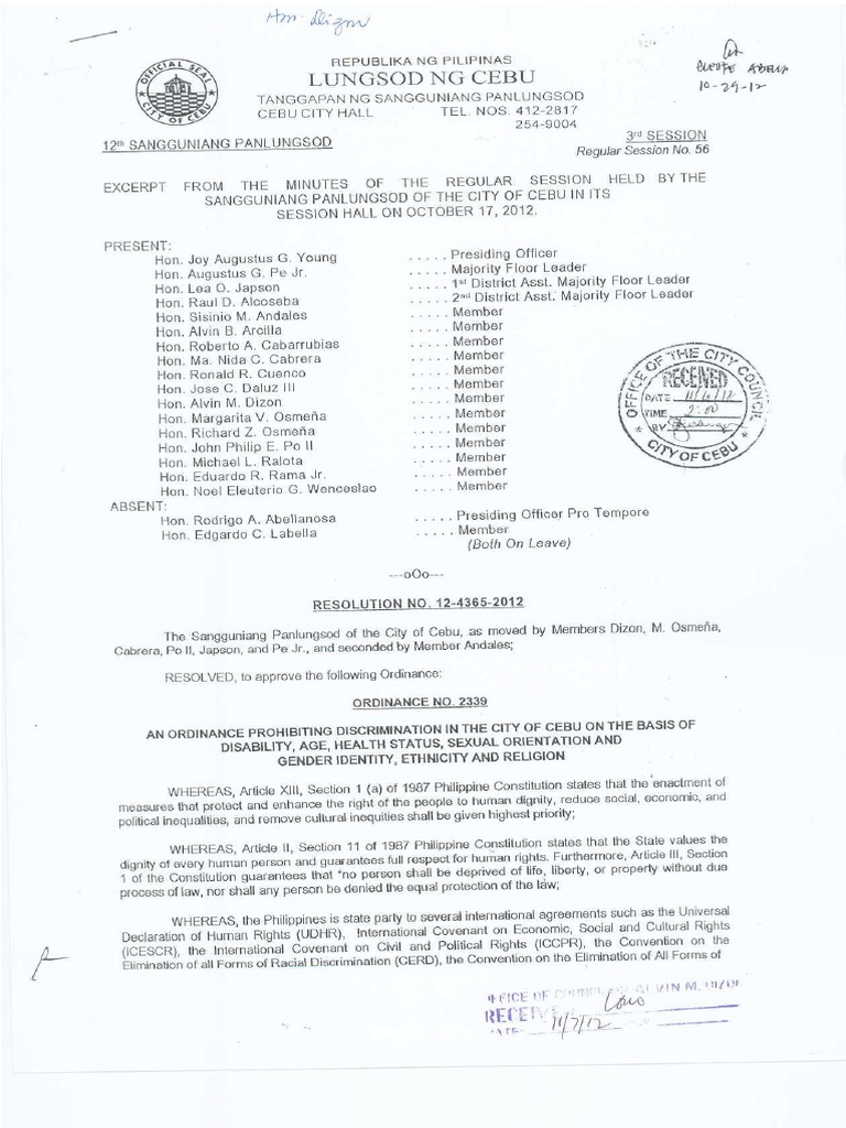 Cebu City Ordinance 2339 - Anti Discrimination Ordinance