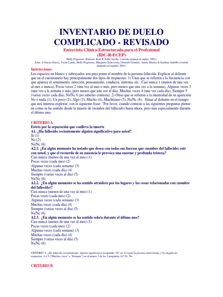 Evaluación de Duelo Complicado | PDF | Trauma psicólogico | Muerte